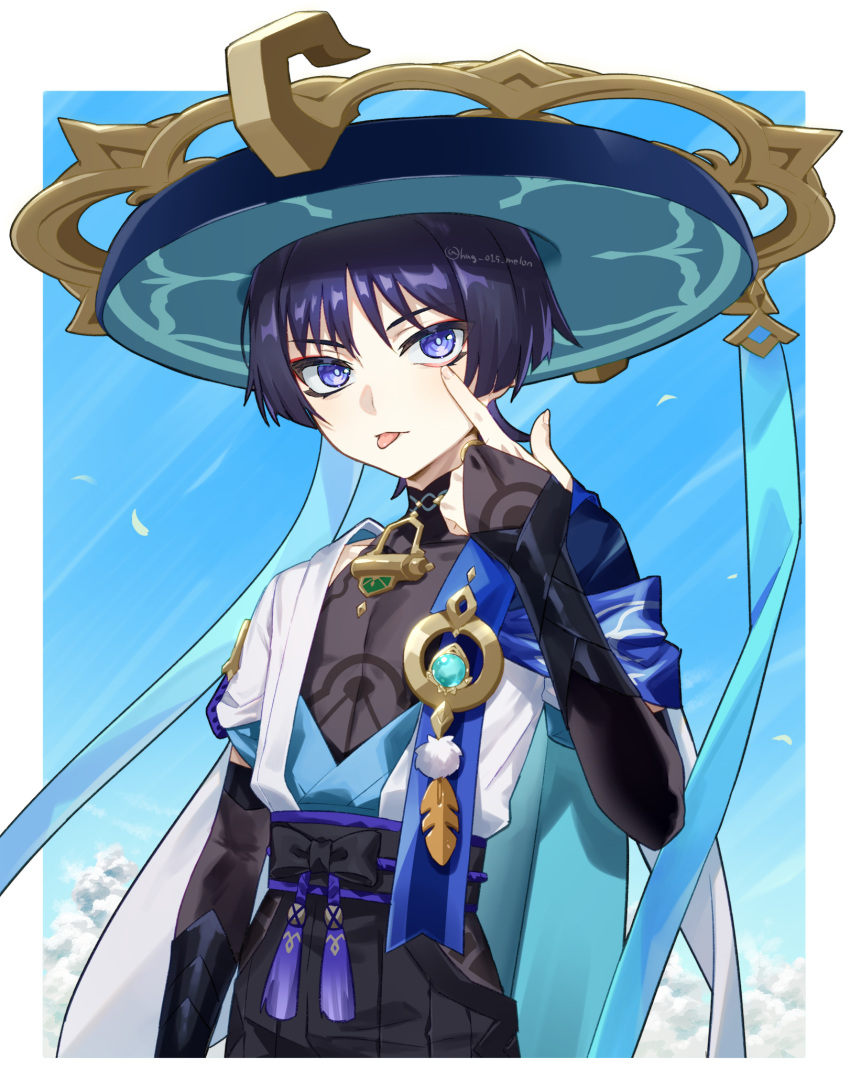 Safebooru - 1boy akanbe armor blue sky clouds eyelid pull genshin ...