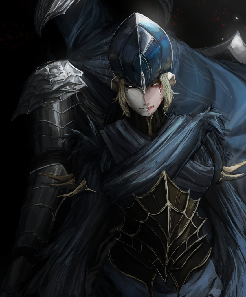 Safebooru - 1boy 1girl armor artorias the abysswalker black armor blonde hair blood blood on ...