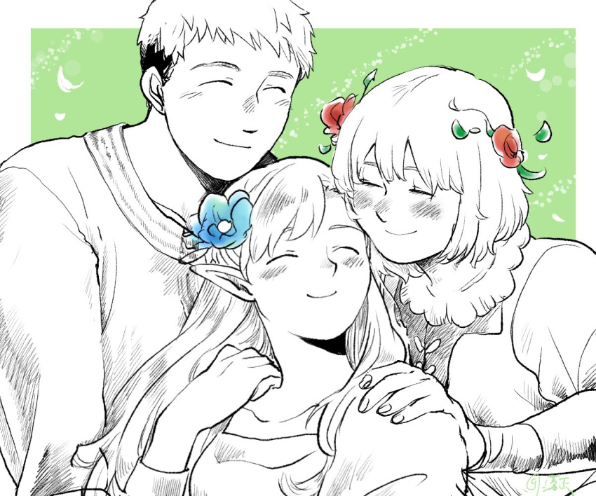 Safebooru 1boy 2girls Blue Flower Blunt Bangs Border Boy And Girl Safebooru 1boy 2girls Blue Flower Blunt Bangs Border Boy And Girl