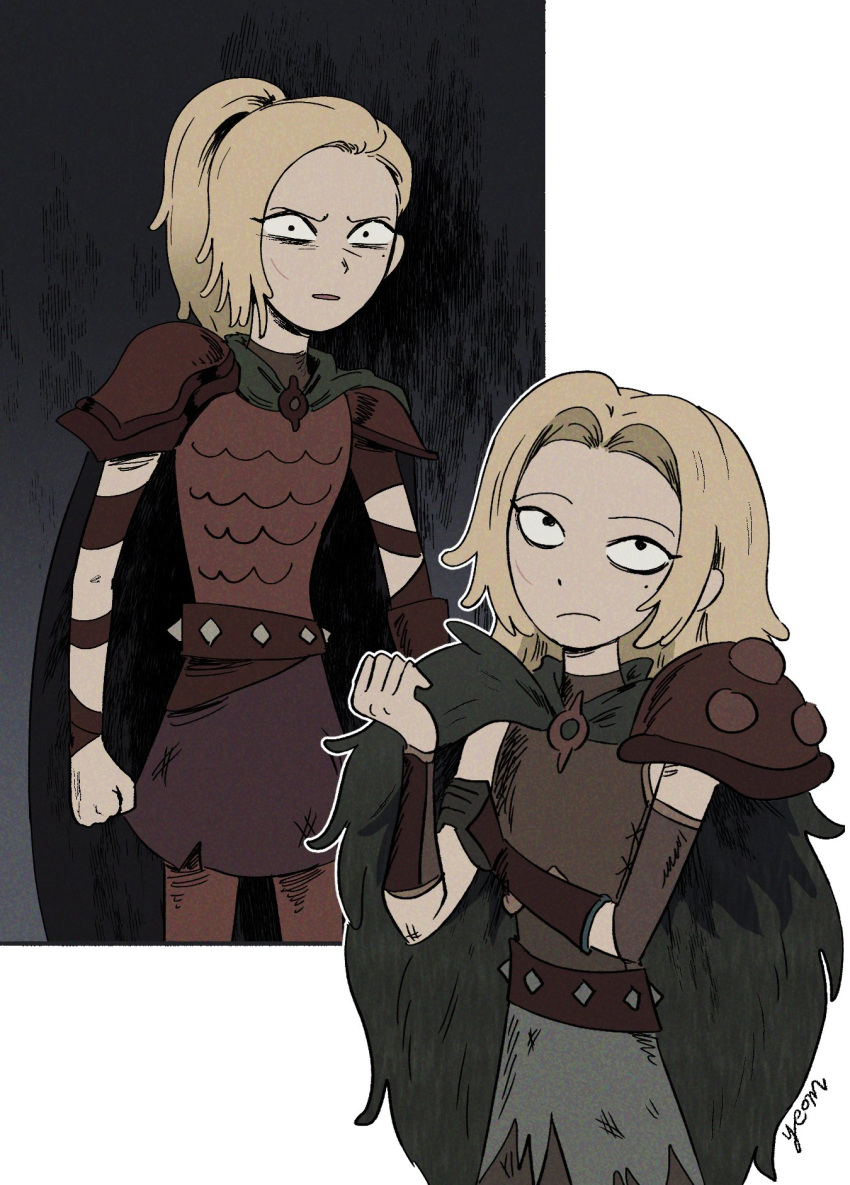 Safebooru - 1girl amphibia armor blonde hair hair ornament highres ...