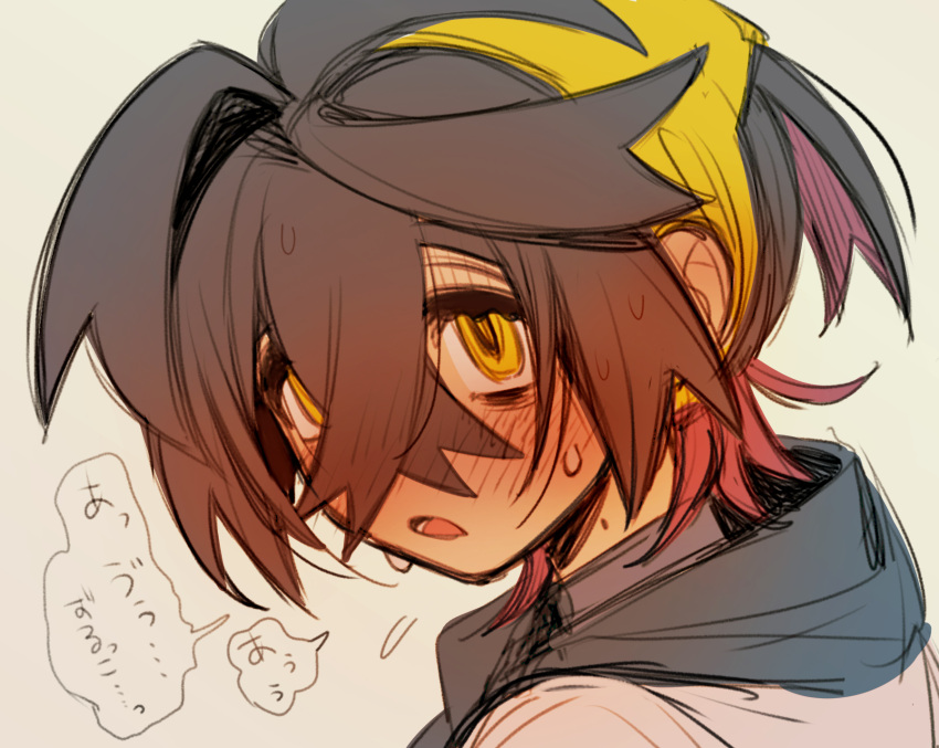 Safebooru - 1boy black hair blush brown hair flying sweatdrops hair ...