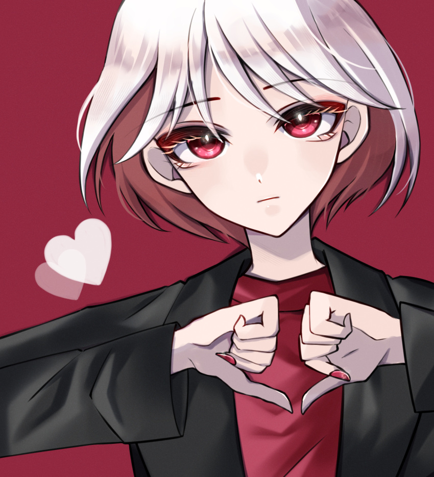 Safebooru - 1girl black jacket closed mouth expressionless hands up ...