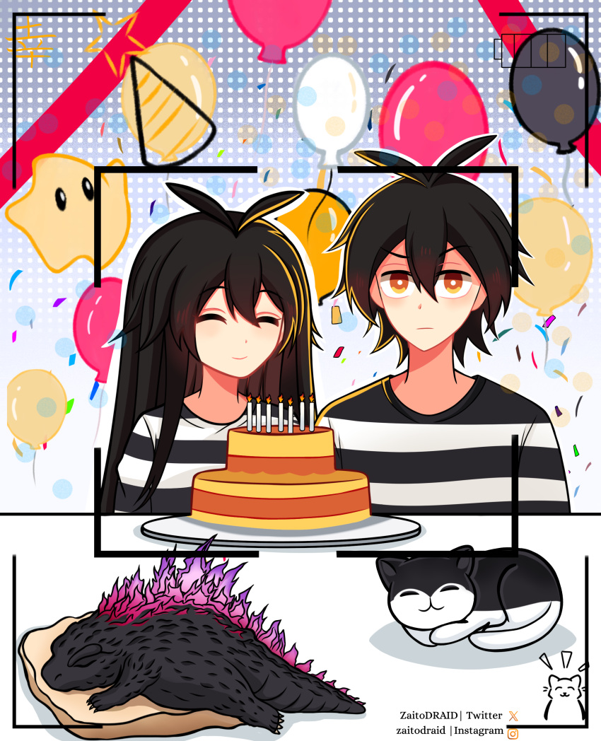 Safebooru - absurdres balloon bread cat flin kaimane food godzilla ...