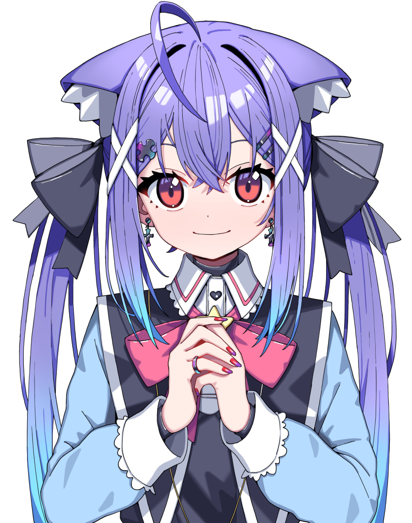 Safebooru - 1girl absurdres ahoge animal ear fluff animal ears aqua hair black bow black capelet ...