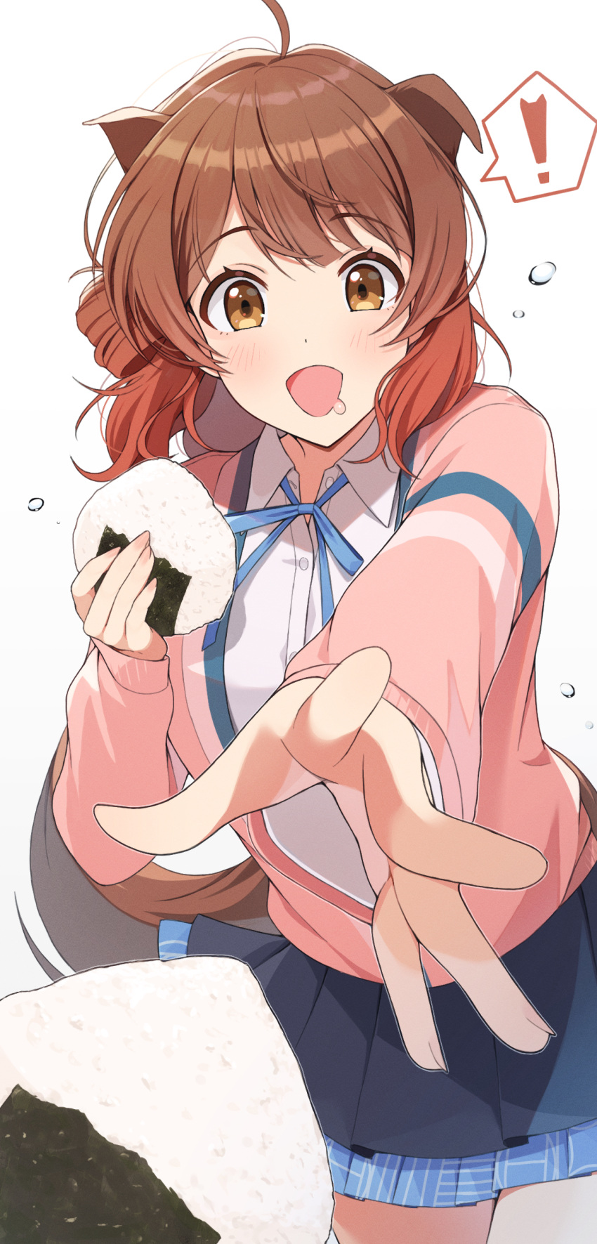 Safebooru - ! 1girl absurdres ahoge animal ears black overskirt blue ribbon blue skirt blush ...