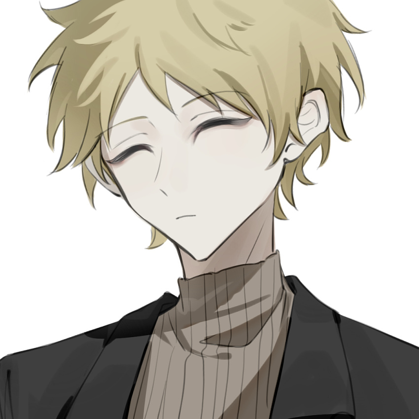 Safebooru - 1boy atou haruki black jacket blonde hair brown sweater chinese commentary closed ...