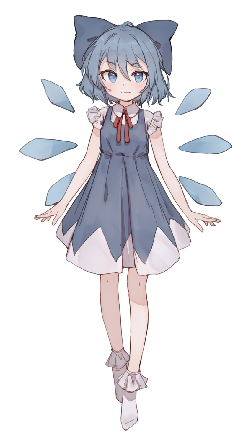 Safebooru - 1girl ahoge bare arms blue bow blue dress blue eyes blue hair bobby socks bow cirno ...