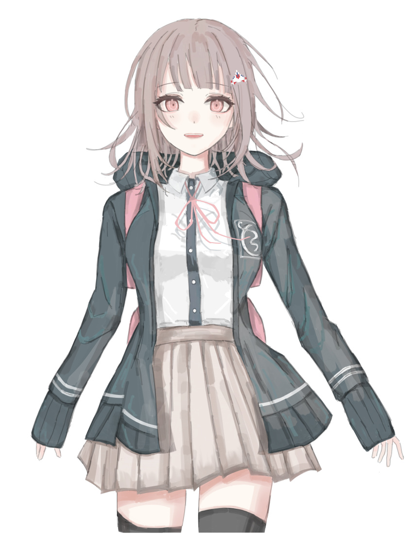 Safebooru - 1girl :d absurdres backpack bag black jacket black thighhighs brown skirt collared ...