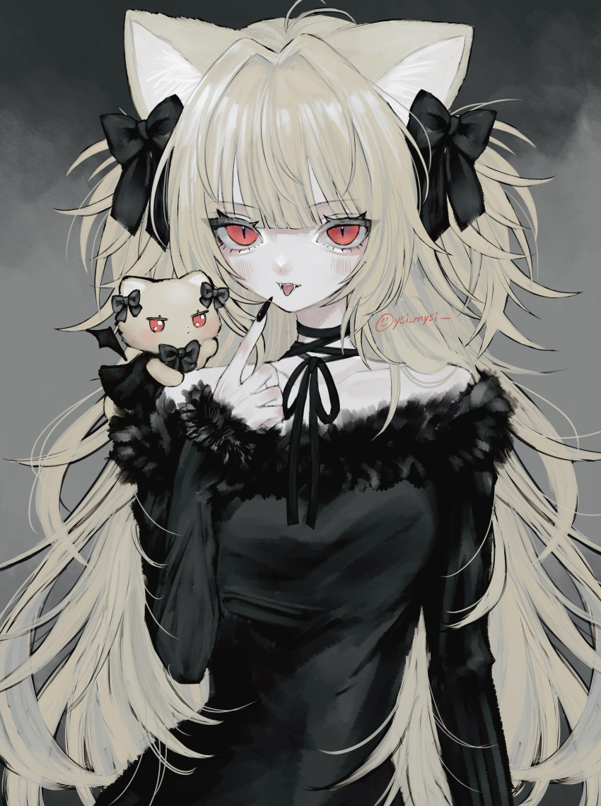 Safebooru - 1girl absurdres animal ears bare shoulders bat ears bat girl bat wings black bow ...