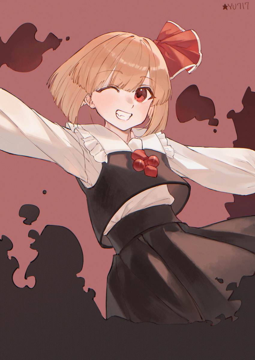 Safebooru - 1girl absurdres black skirt black vest blonde hair cindy717 collared shirt darkness ...