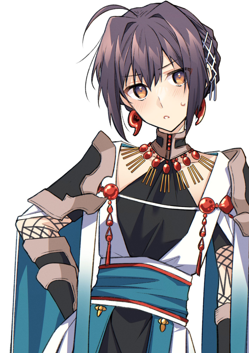 Safebooru - 1other ahoge armor black hair brown eyes earrings ebi fly ...