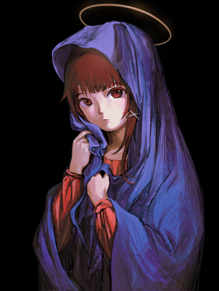 Safebooru - 1girl black background brown hair closed mouth hair ...