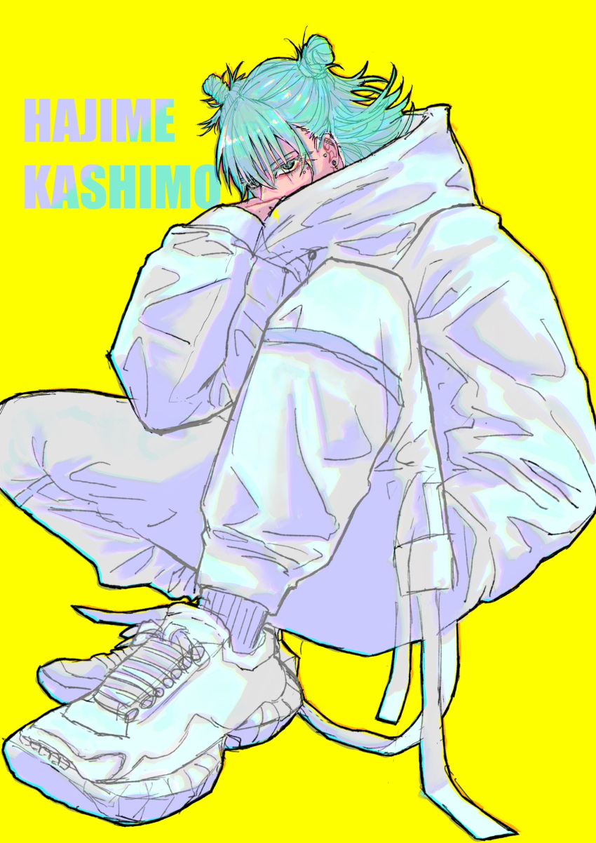 Safebooru - 1boy aqua eyes aqua hair character name double bun hair bun ...