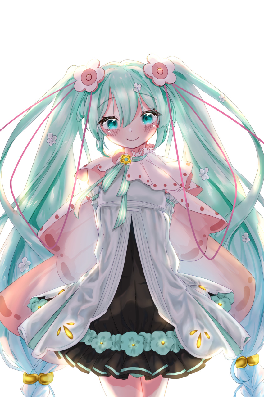Safebooru - 1girl aqua eyes aqua flower aqua hair aqua ribbon black dress blush cape closed ...