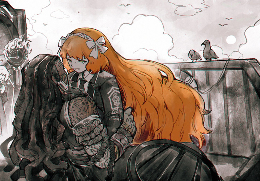 Safebooru - 3girls alternate universe armlet bird bow clock clouds ...