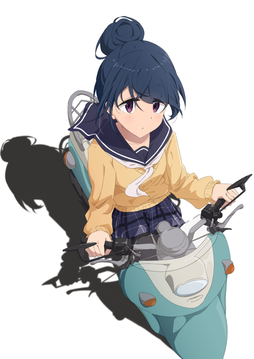 Safebooru - 1girl blackwhite wind blue hair from above hair bun highres ...