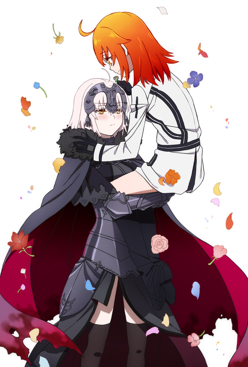 Safebooru - 2girls ahoge armor black gloves black thighhighs blush ...