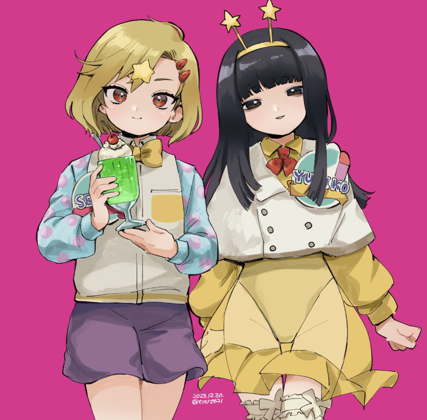 Safebooru - 1girl 1other androgynous antenna hair black hair blonde hair character name fake ...