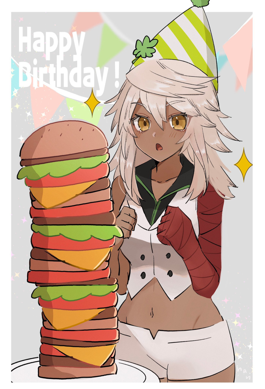 Safebooru - bandaged arm bandages blush burger cheesenaanlassi clover ...