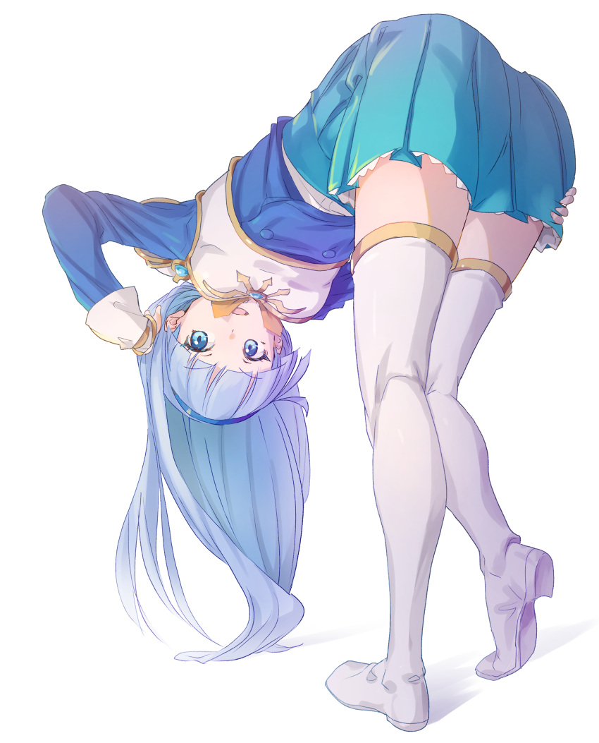 Safebooru - 1girl absurdres armor blue eyes blue hair blue skirt boots breastplate buttons ...