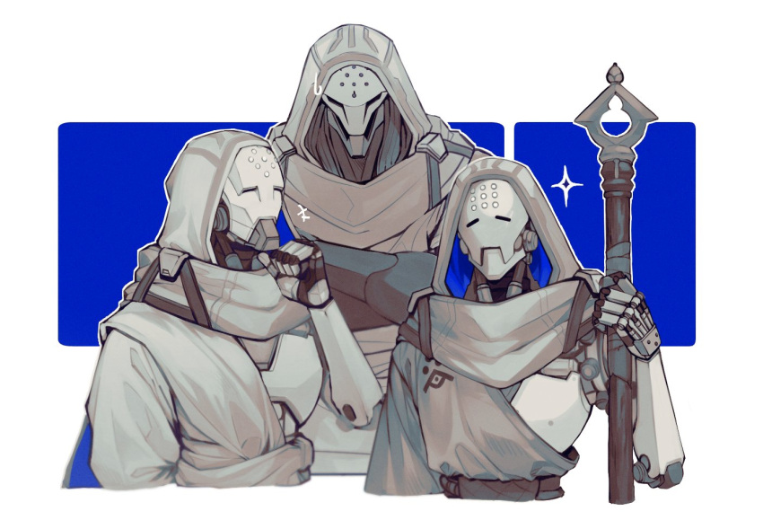 Safebooru - 3boys 47 lall blue background cropped torso crossed arms ...