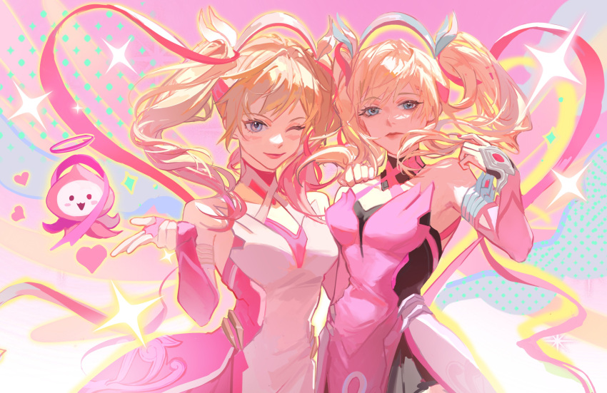 Safebooru - 2girls absurdres bare shoulders blonde hair blue eyes blush bridal gauntlets closed ...