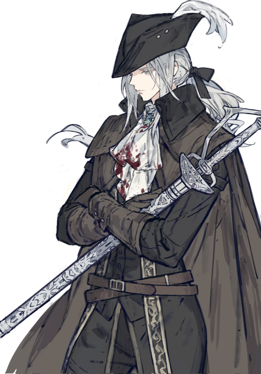 Safebooru - 1girl ascot black bow black coat black hat blood blood on clothes bloodborne bow ...