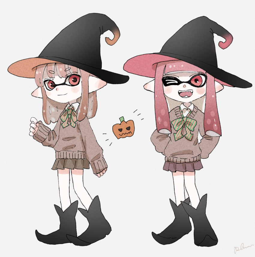 Safebooru - > o 2girls ;d artist name black footwear black hat cardigan ...