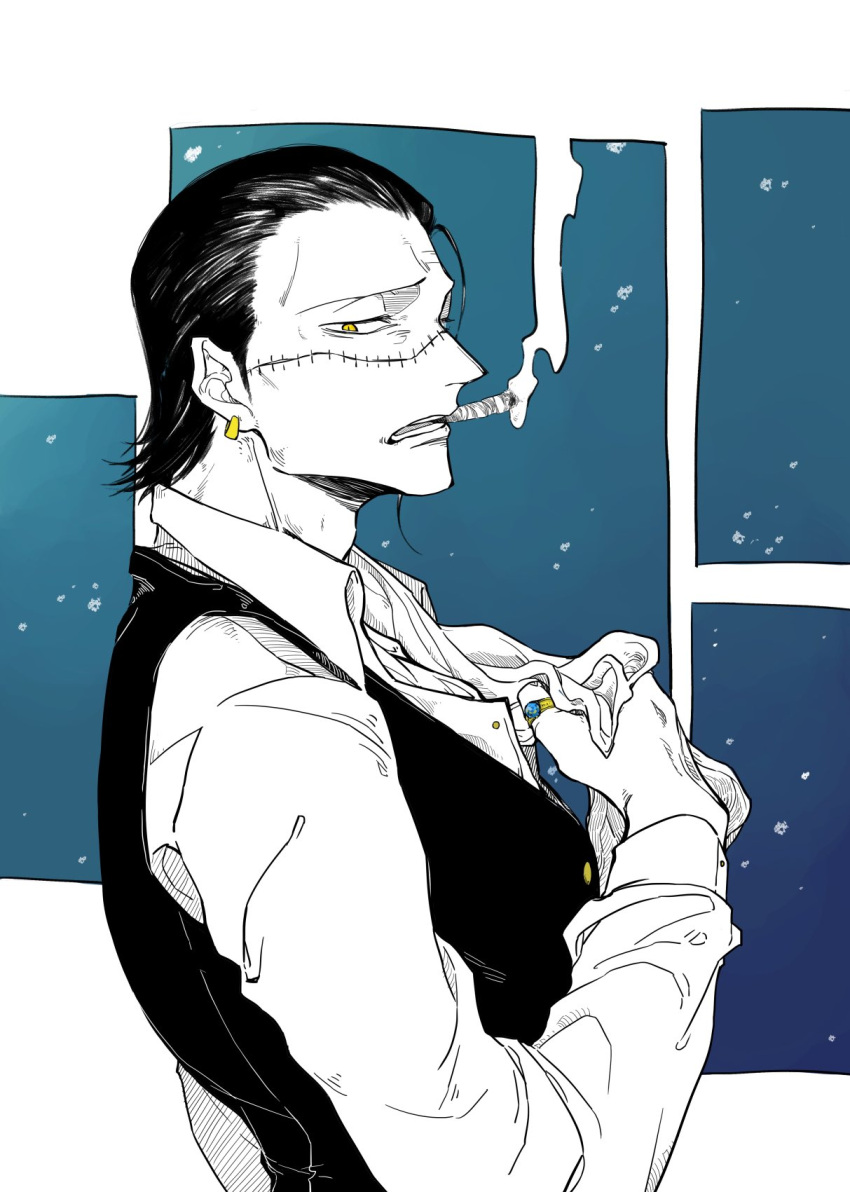 Safebooru - 1boy ascot blue background cigar commentary request ...