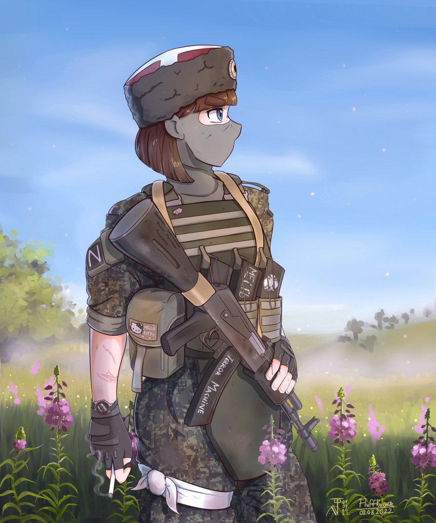 Safebooru - absurdres ak-74 army assault rifle blue eyes brown hair ...