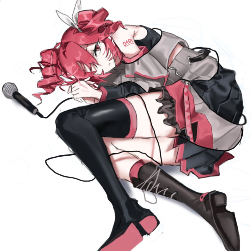 Safebooru - 1girl bare shoulders black footwear black skirt boots bow drill hair full body grey ...