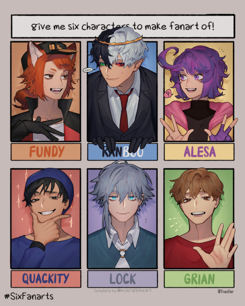 Safebooru - 1girl 1other 5boys ahoge alesa (michaelmcchill) animal ears beanie black hair ...