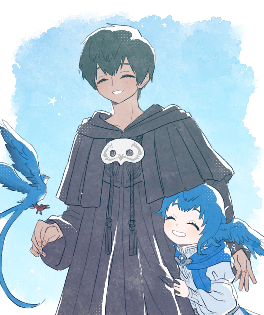 Safebooru - 1boy 1girl ^ ^ bebe 0620 bird black capelet black hair ...