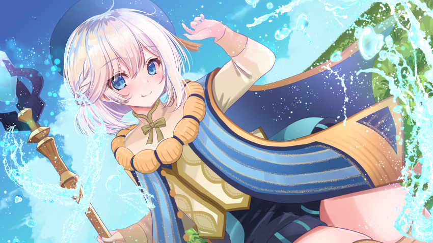 Safebooru - 1girl afk journey arm up beret blue eyes blue hat blue sky braid cassadee (afk ...