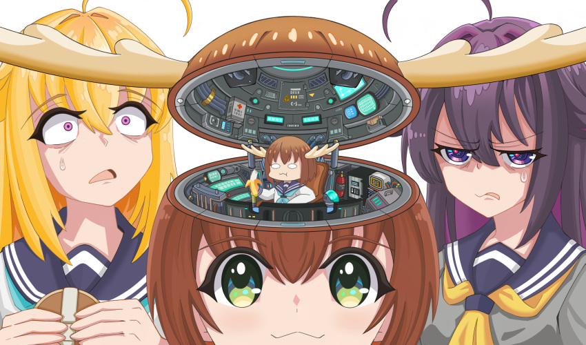 Safebooru - :3 ahoge antlers aqua neckerchief blonde hair blue neckerchief blue sailor collar ...