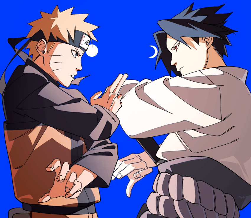 Safebooru - 2boys black hair black jacket blonde hair blue background ...