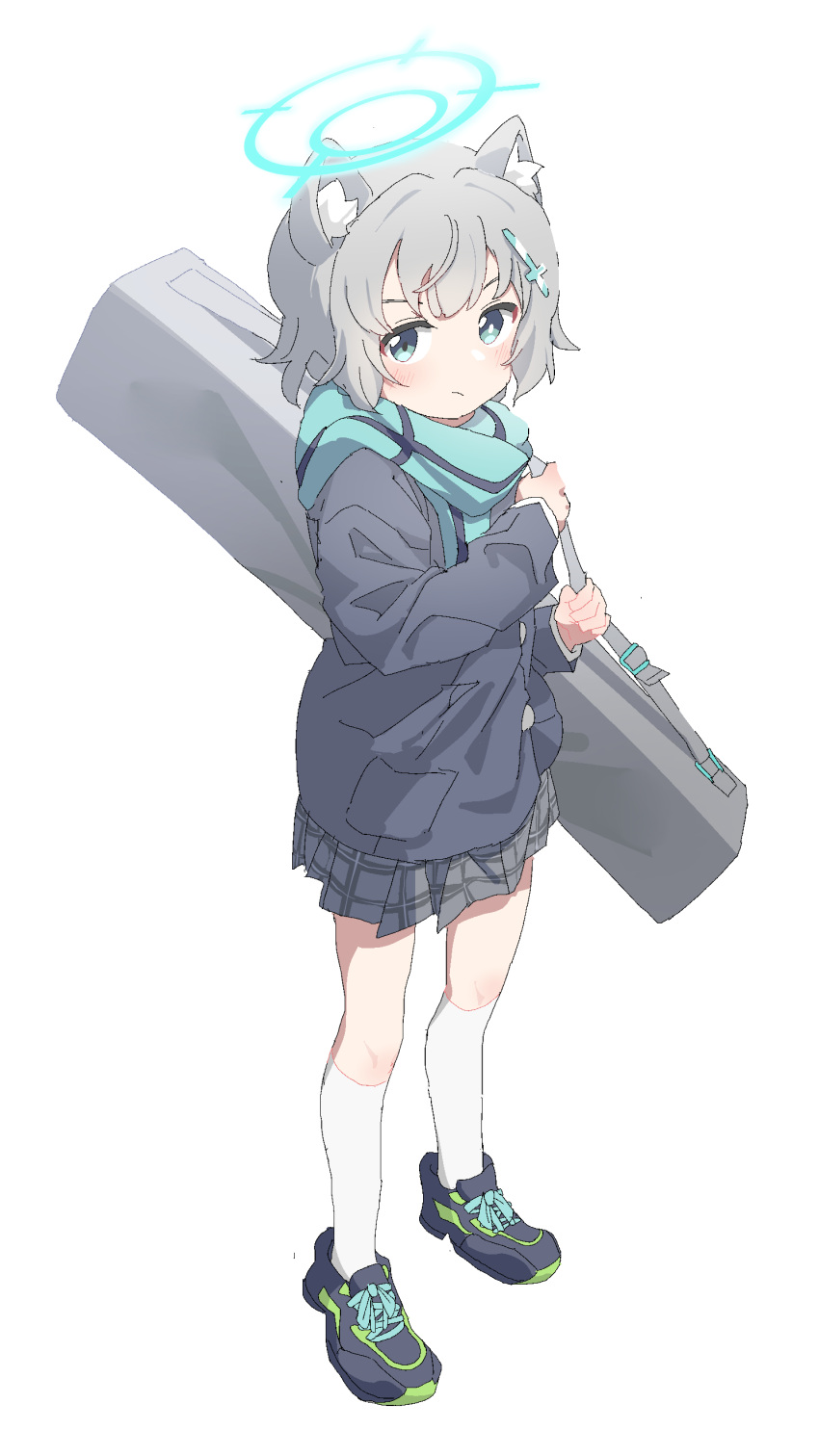 Safebooru - 1girl absurdres animal ears aqua scarf black jacket blazer blue archive blush ...