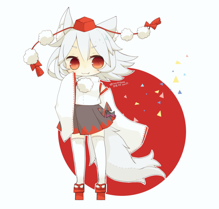 Safebooru - 1girl animal ears chibi detached sleeves full body geta hat ...