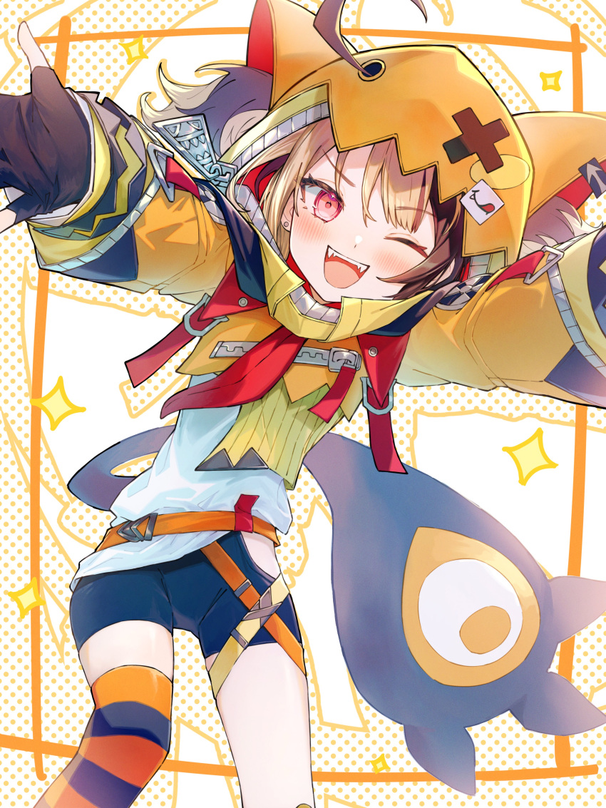 Safebooru - 1girl absurdres animal ear hood bike shorts blush fangs gigi murin highres hinatan ...