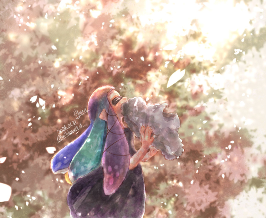 Safebooru - 1girl black dress dated domino mask dress grey hat hat ...