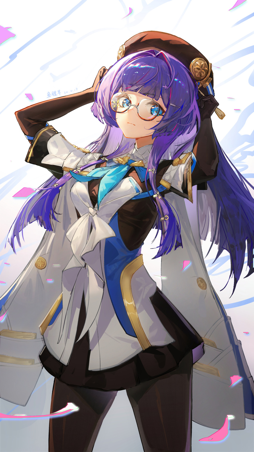 Safebooru - 1girl absurdres beret black gloves black hat black pantyhose blue eyes blue hair ...