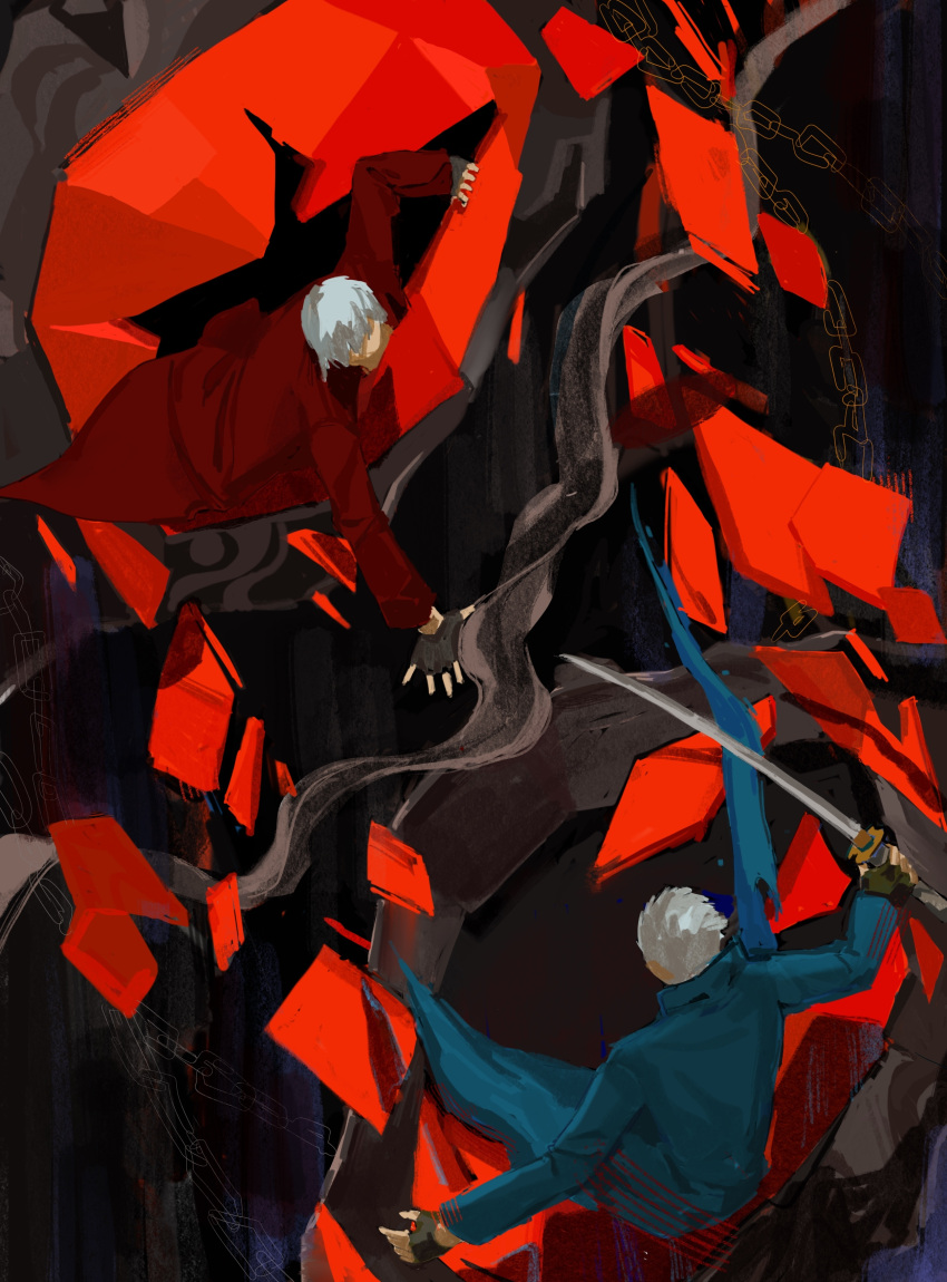 Safebooru - 2boys absurdres black gloves blue coat brothers chinese commentary coat commentary ...