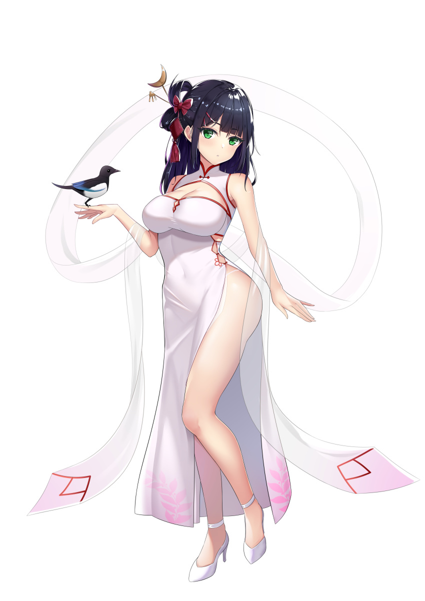 Safebooru - 1girl absurdres bird bow china dress chinese clothes closed mouth dress green eyes ...