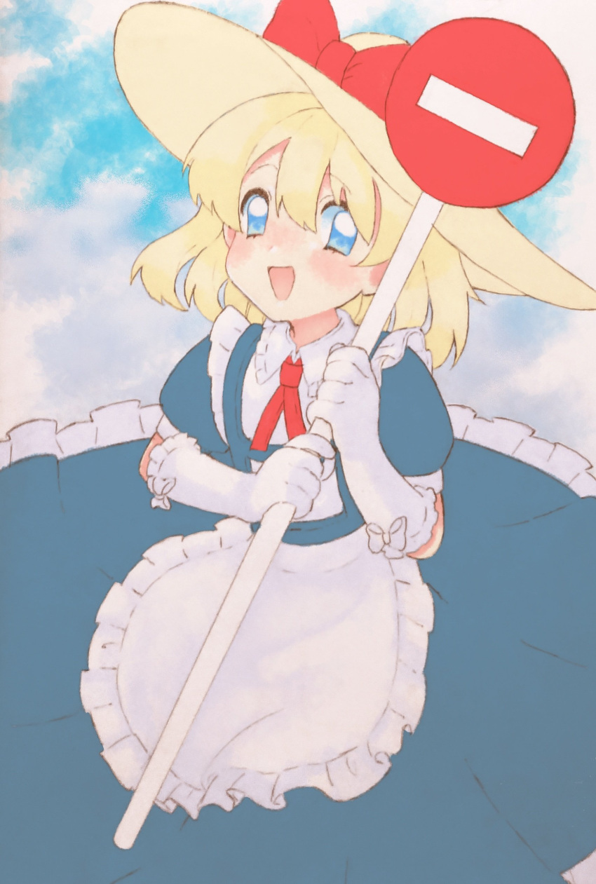 Safebooru - 1girl :d absurdres apron blonde hair blue dress blue eyes ...