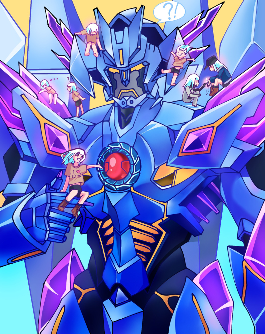 Safebooru - !? 1girl barefoot black hat blue background blue hair ...