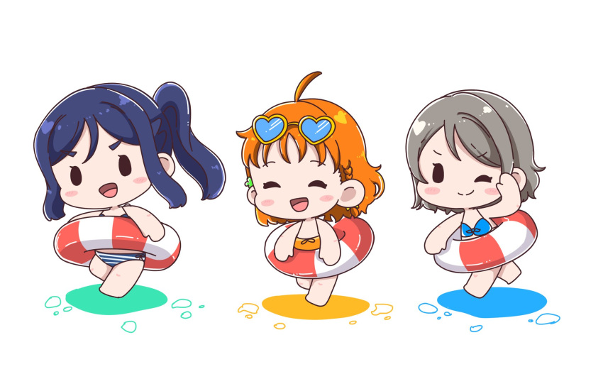 Safebooru - 3girls ahoge bikini blue-tinted eyewear blue hair brown ...