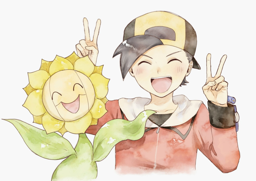 Safebooru - 1boy :d asuka rkgk backwards hat collarbone double v ethan ...