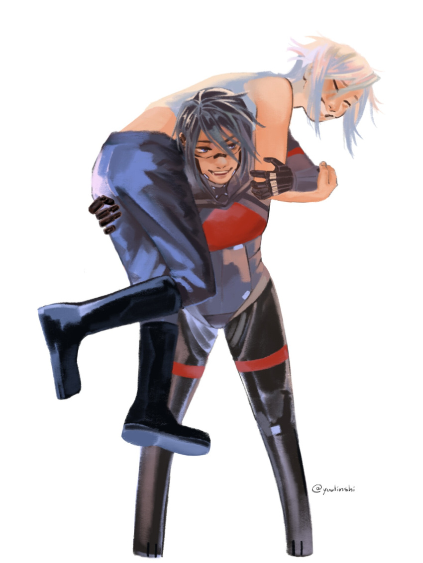 Safebooru - 2girls android ariane yeong ass black hair blue eyes carrying closed eyes cyberpunk ...