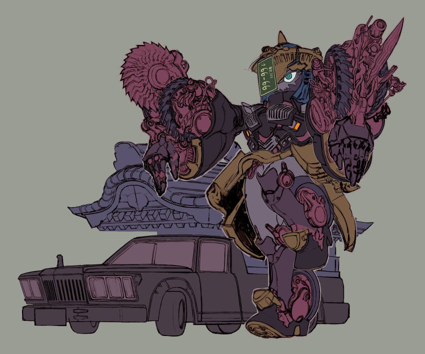 Safebooru - blue eyes car flat color gun highres humanoid robot implied ...