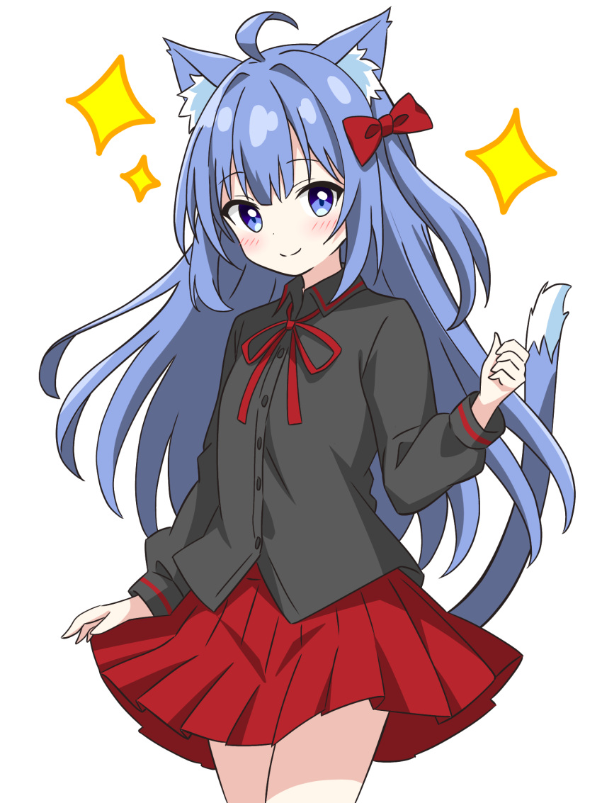 Safebooru - 1girl ahoge animal ears blue eyes blue hair blush bow cat ears cat girl cat tail ...